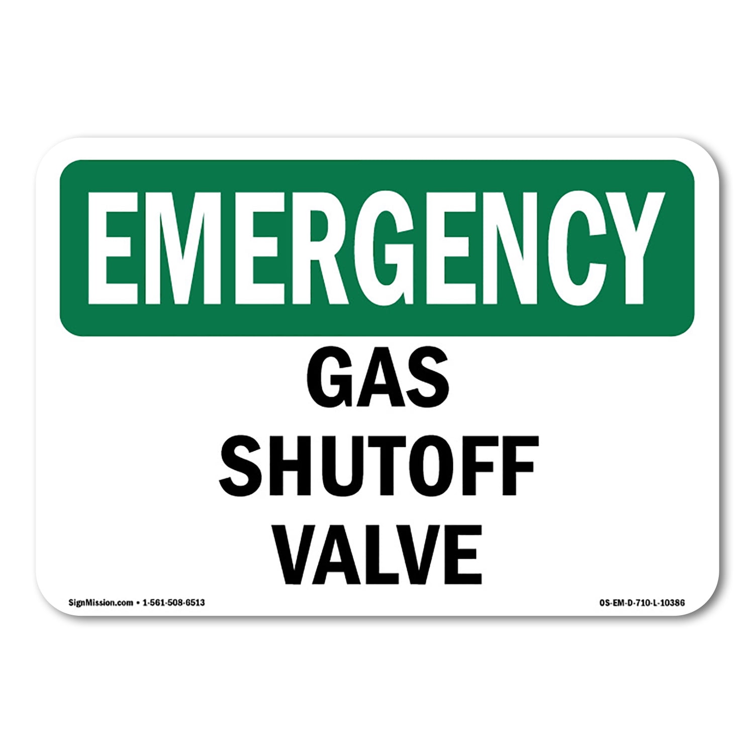 OSHA EMERGENCY Sign - Gas Shutoff Valve | Decal | Protect Your Business ...