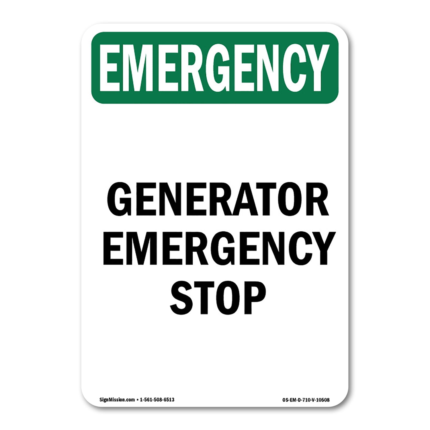 OSHA EMERGENCY Sign - Generator Stop | Decal | Protect Your Business ...
