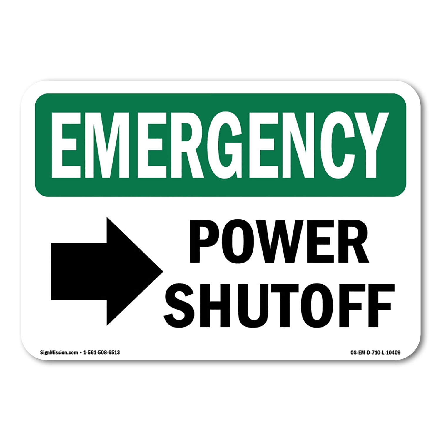 OSHA EMERGENCY Sign - Power Shutoff [Right Arrow] With Symbol | Decal ...
