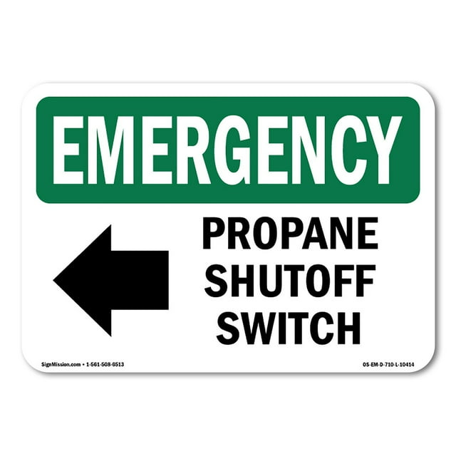 OSHA EMERGENCY Sign - Propane Shutoff Switch [Left Arrow] With Symbol ...
