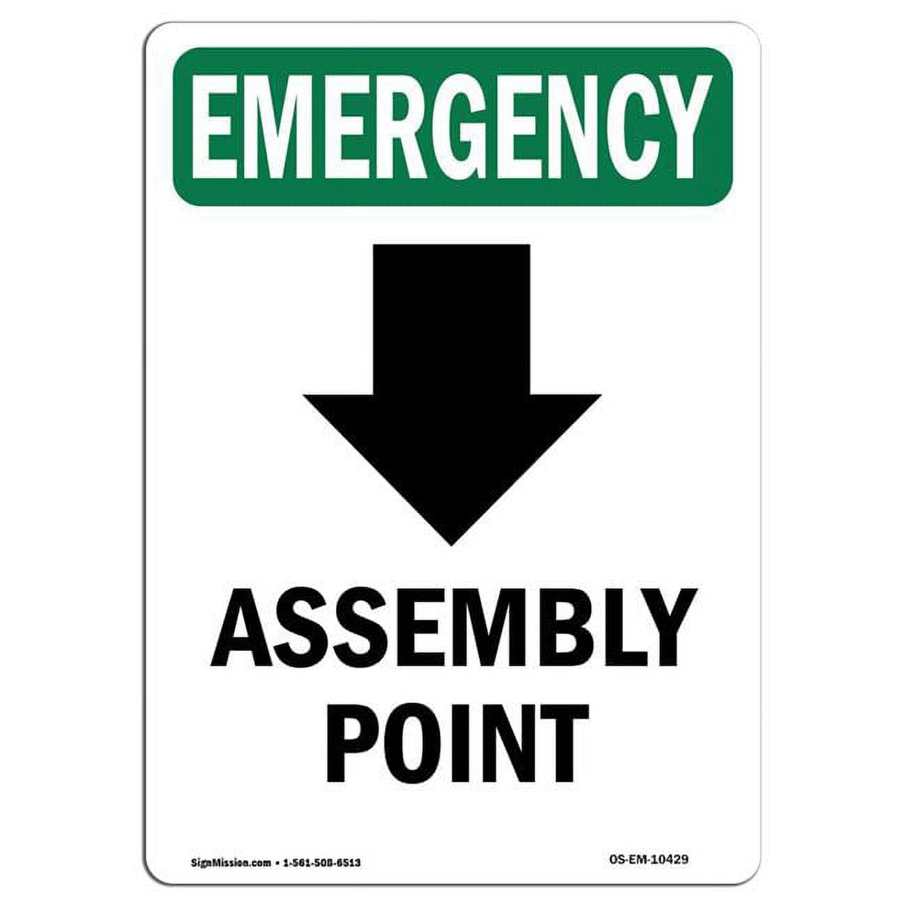OSHA Emergency Sign - Assembly Point Down Arrow with Symbol - Walmart.com