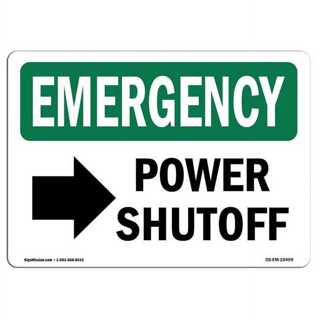 OSHA Emergency Sign - Power Shutoff Right Arrow with Symbol - Walmart.com