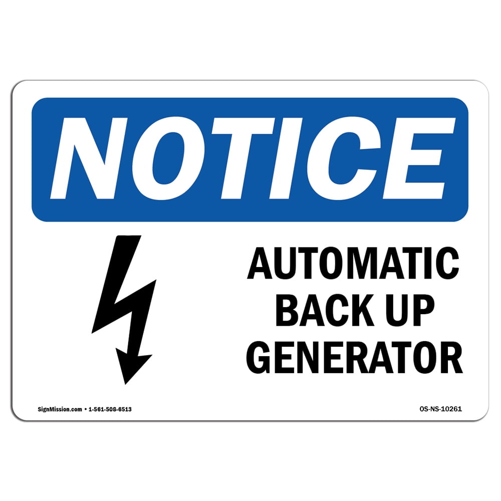 OSHA Notice Sign - Automatic Back Up Generator Sign With Symbol | Decal ...