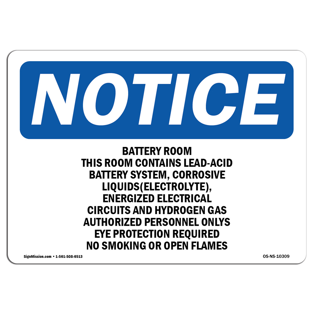 OSHA Notice Sign - Battery Room This Room Contains Lead-Acid | Plastic ...