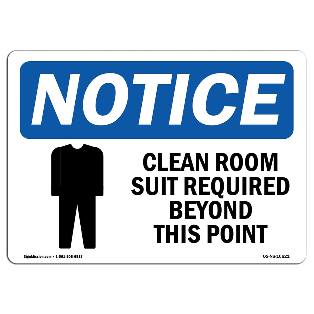 OSHA Notice Sign - Clean Room Suit Required Beyond | Plastic Sign ...