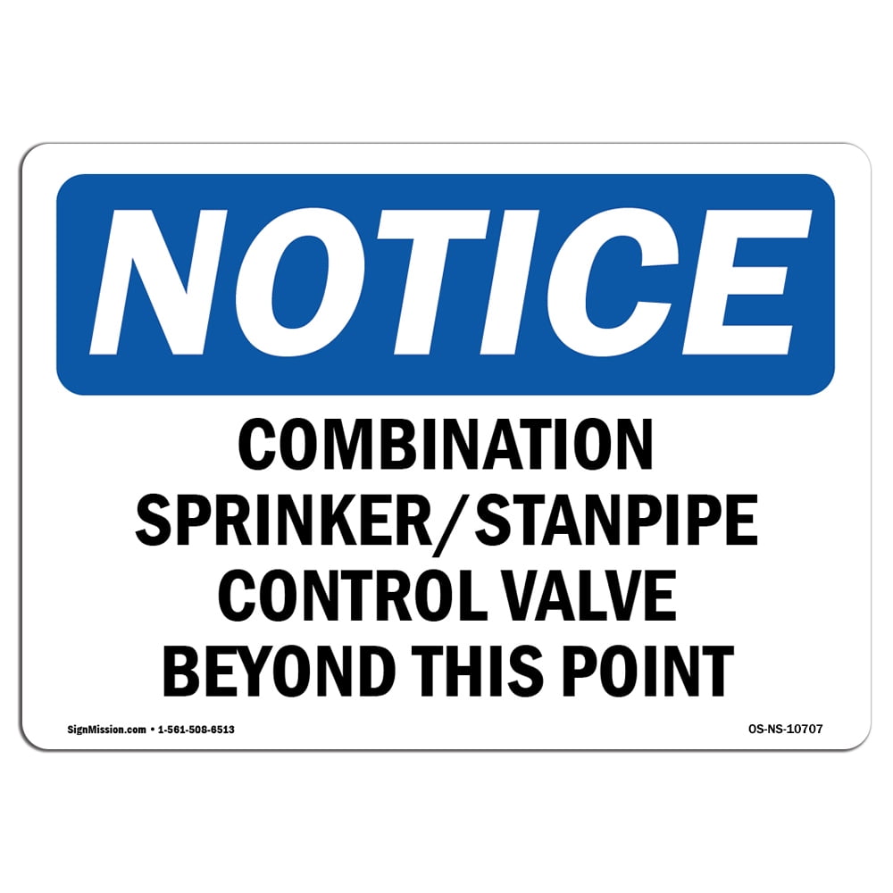 OSHA Notice Sign - Combination Sprinkler Standpipe Control | Plastic ...