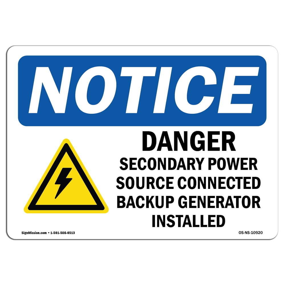 OSHA Notice Sign - Danger Secondary Power Source Sign With Symbol ...