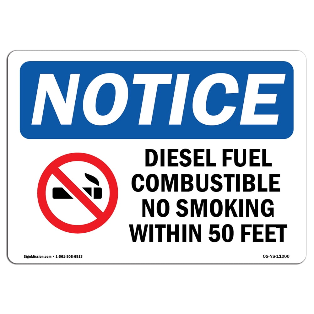 OSHA Notice Sign - Diesel Fuel Combustible No Smoking Sign With Symbol ...