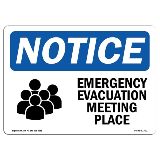 OSHA Notice Sign - Emergency Evacuation Meeting Place Sign With Symbol ...