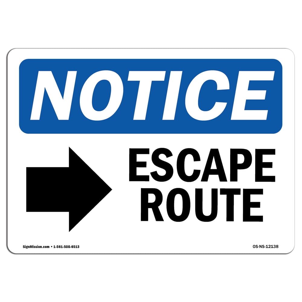 OSHA Notice Sign - Escape Route [Right Arrow] Sign With Symbol | Decal ...