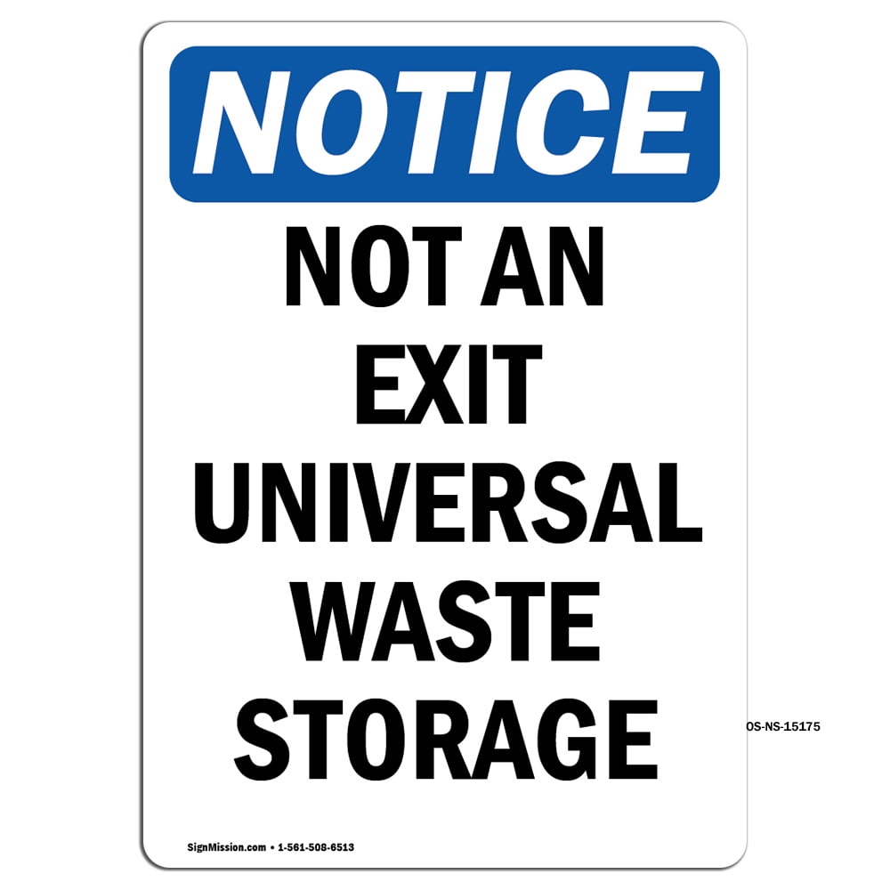 OSHA Notice Sign - Not An Exit Universal Waste Storage | Plastic Sign ...