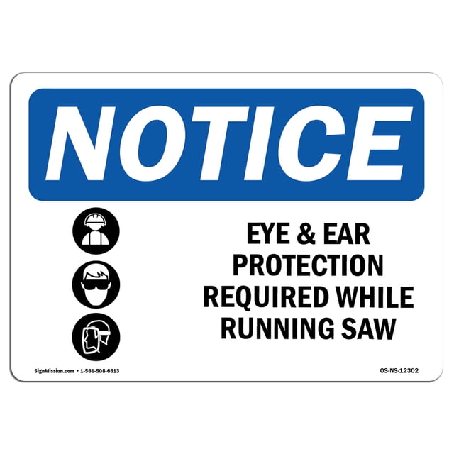 OSHA Notice Sign - Eye And Ear Protection Required Sign With Symbol ...