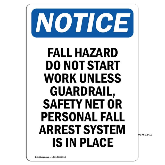 OSHA Notice Sign - Fall Hazard Do Not Start Work | Plastic Sign ...