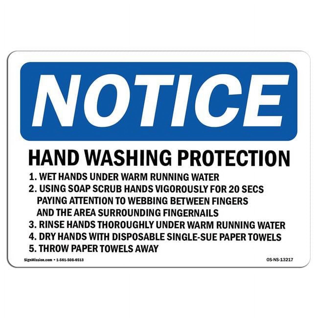 OSHA Notice Sign - Hand Washing Protection 1. Wet Hands Under - Walmart.com