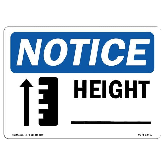 OSHA Notice Sign - Height - Sign with Symbol - Walmart.com