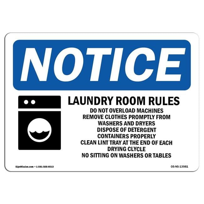 OSHA Notice Sign - Laundry Room Rules Do Not Overload with Symbol ...