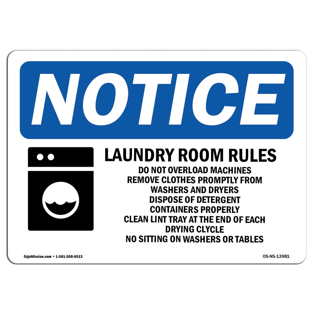 OSHA Notice Sign - Laundry Room Rules Do Not Overload | Plastic Sign ...