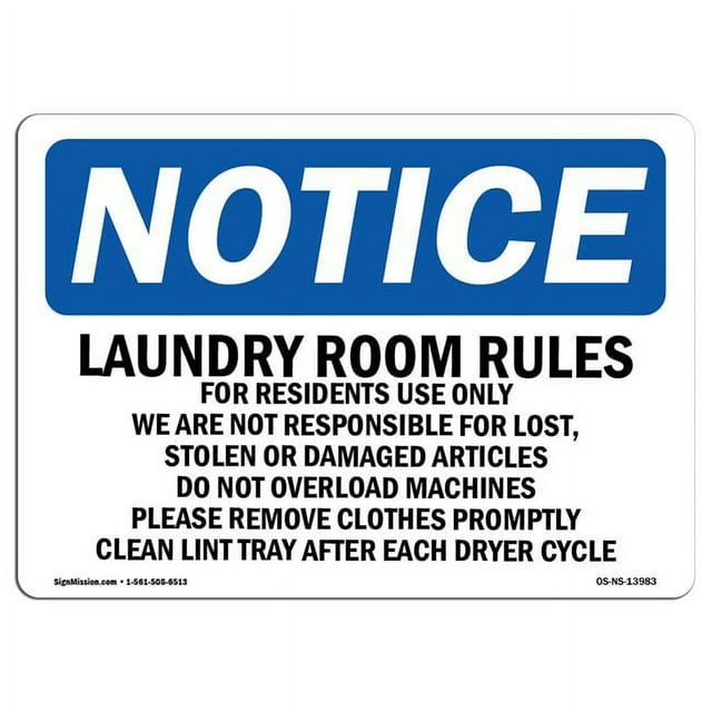 OSHA Notice Sign - Laundry Room Rules for Residents Use Only - Walmart.com