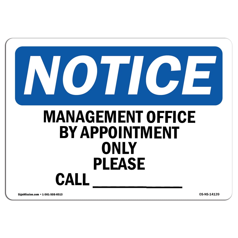 OSHA Notice Sign - Manager's Office By Appointment Only Please 14" X 10 ...