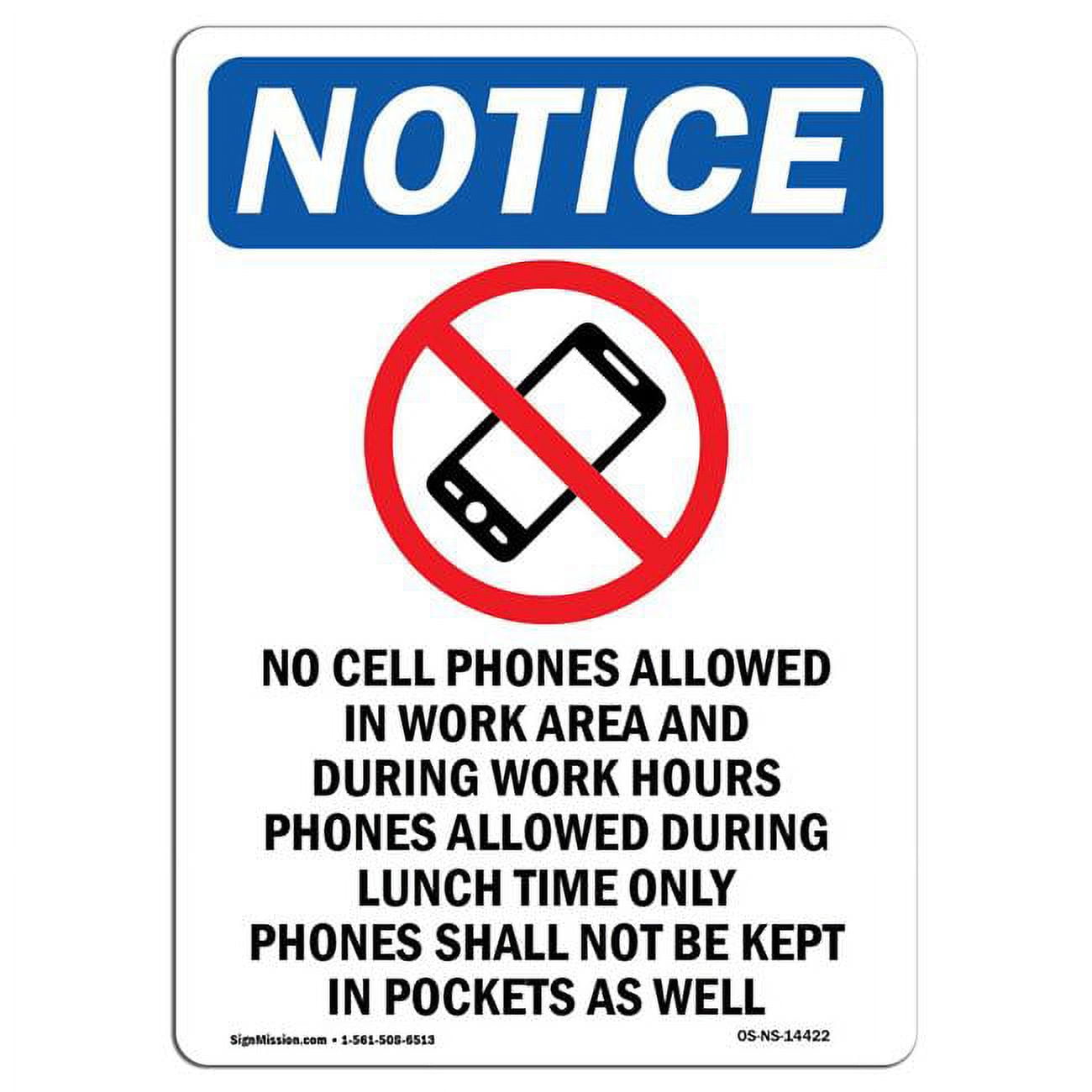 OSHA Notice Sign - No Cell Phones Allowed Sign with Symbol - Walmart.com