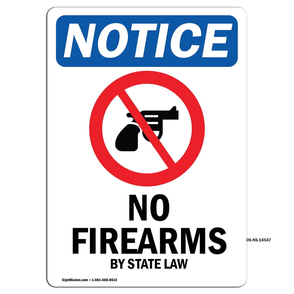 OSHA Notice Sign - No Firearms By State Law Sign With Symbol | Decal ...