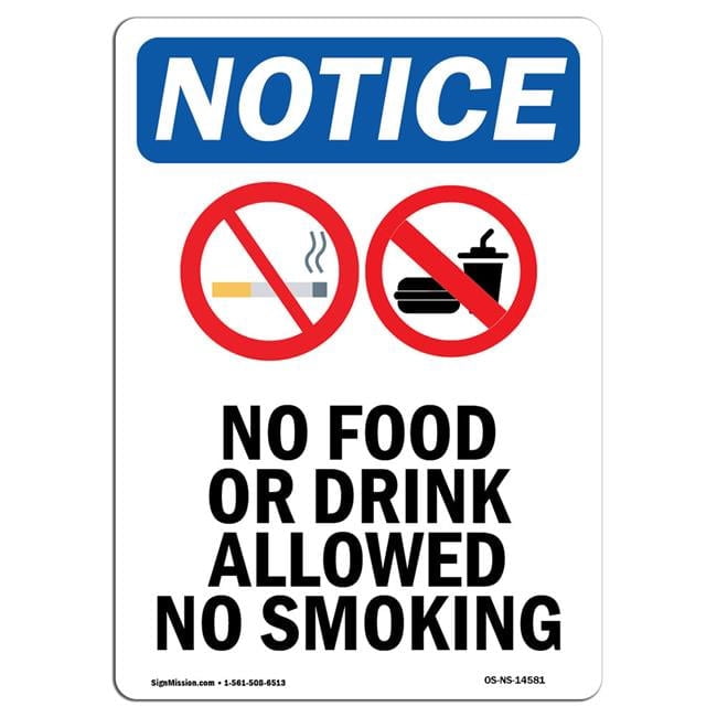 OSHA Notice Sign - No Food or Drink Allowed Sign with Symbol - Walmart.com