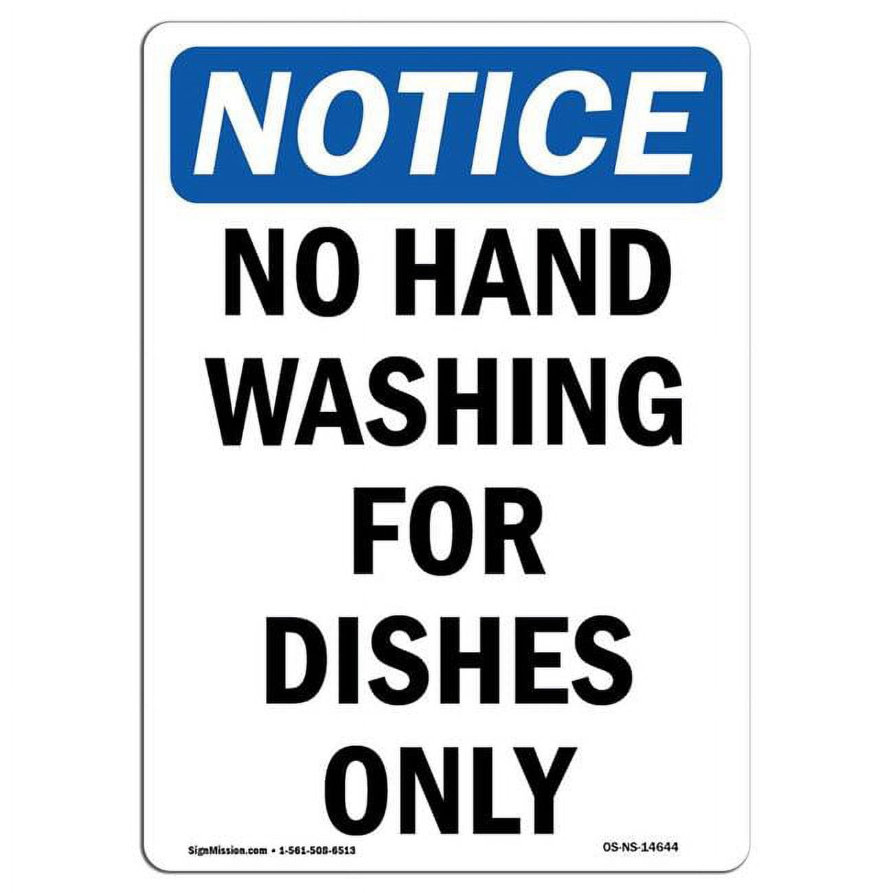 OSHA Notice Sign - No Hand Washing for Dishes Only - Walmart.com
