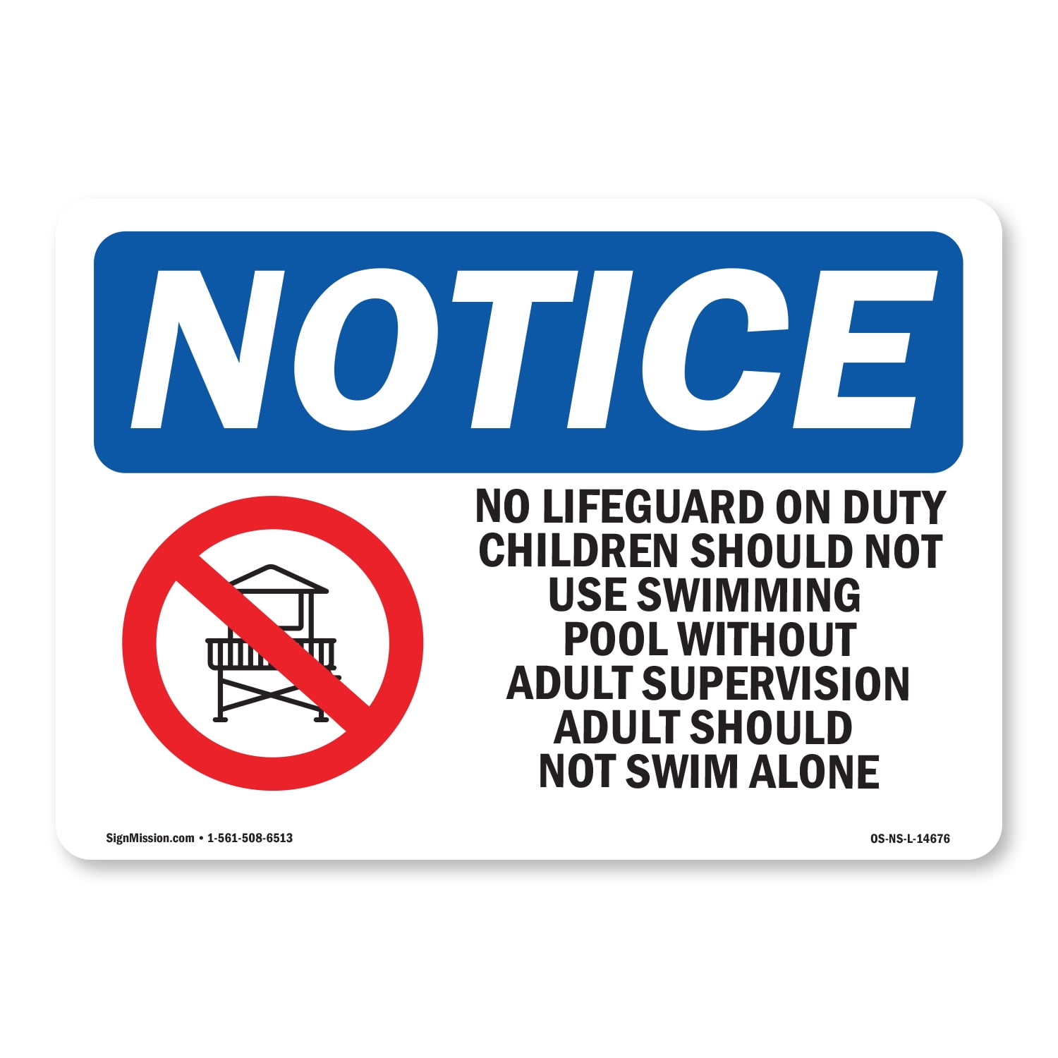 OSHA Notice Sign - No Lifeguard On Duty Children Sign With Symbol ...