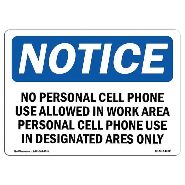 OSHA Notice Sign - No Personal Cell Phone Use Allowed in Work - Walmart.com