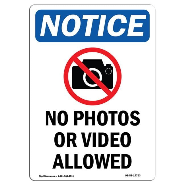 OSHA Notice Sign - No Photos or Video Allowed Sign with Symbol ...