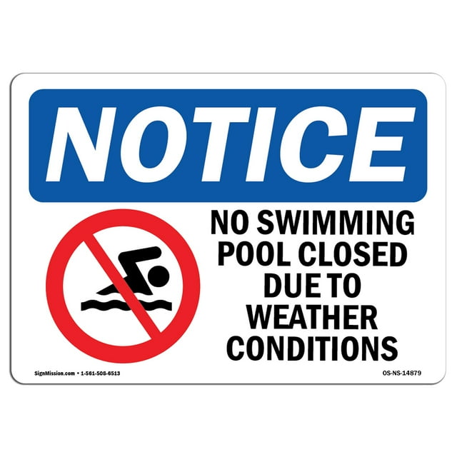 OSHA Notice Sign - No Swimming Pool Closed Due Sign With Symbol | Decal ...