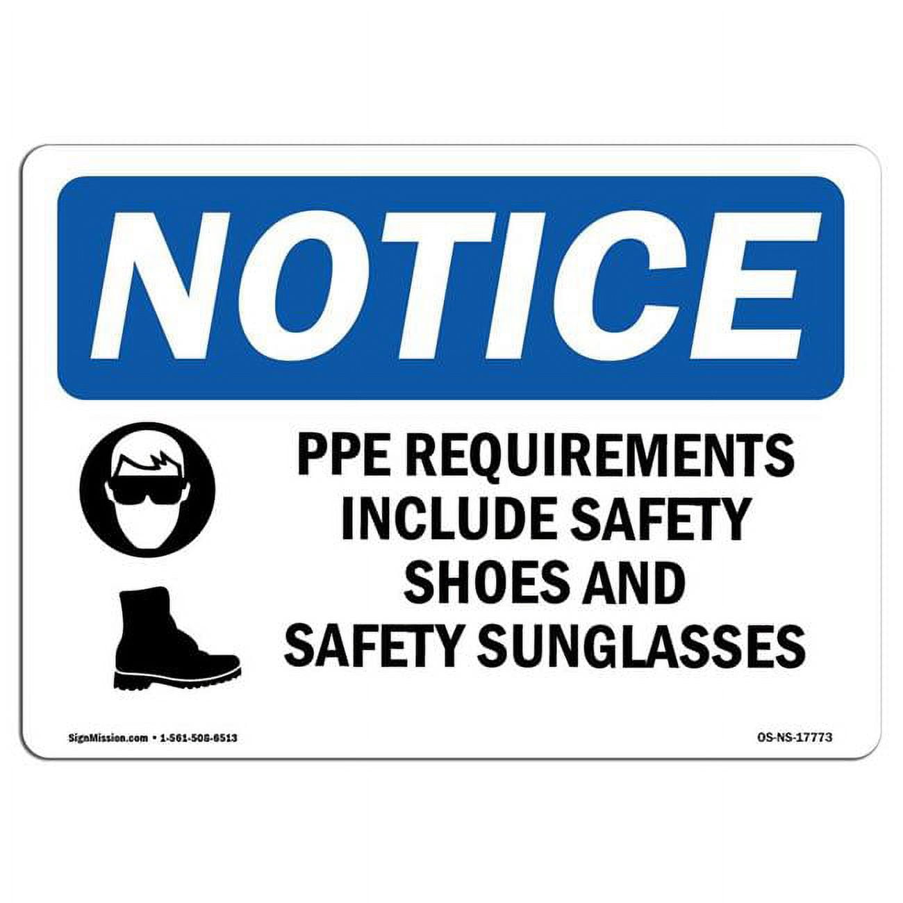 OSHA Notice Sign - PPE Requirements Include Safety with Symbol ...