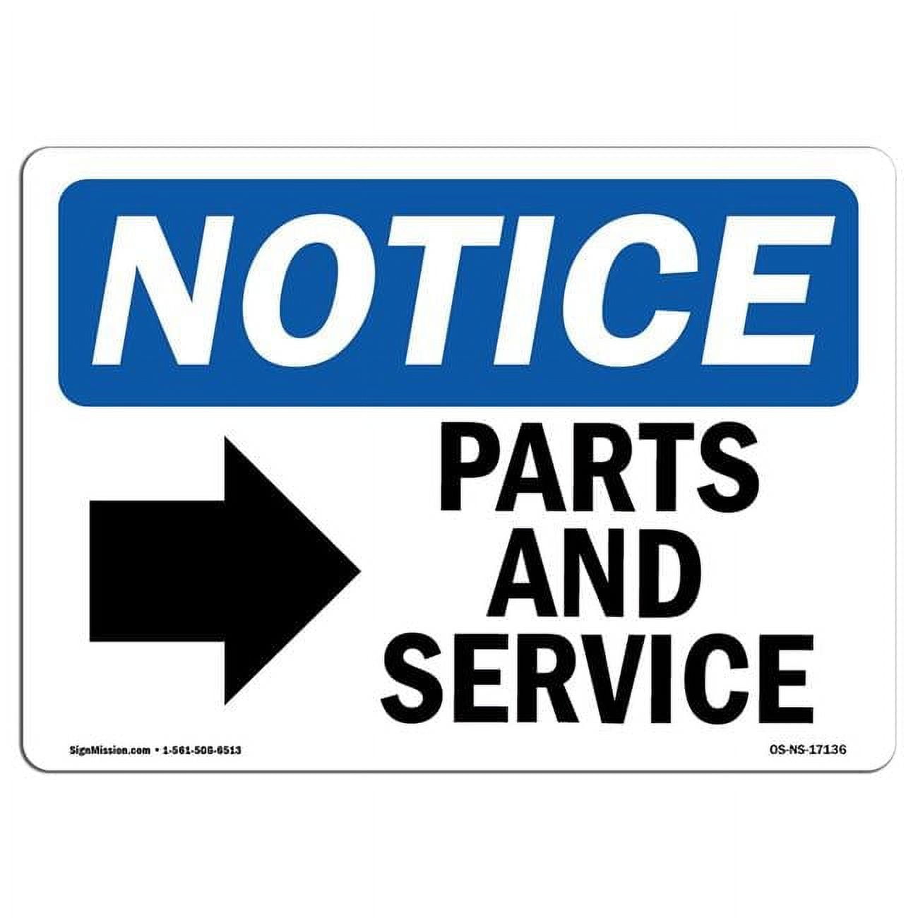 OSHA Notice Sign - Parts & Service-Right Arrow Sign with Symbol ...