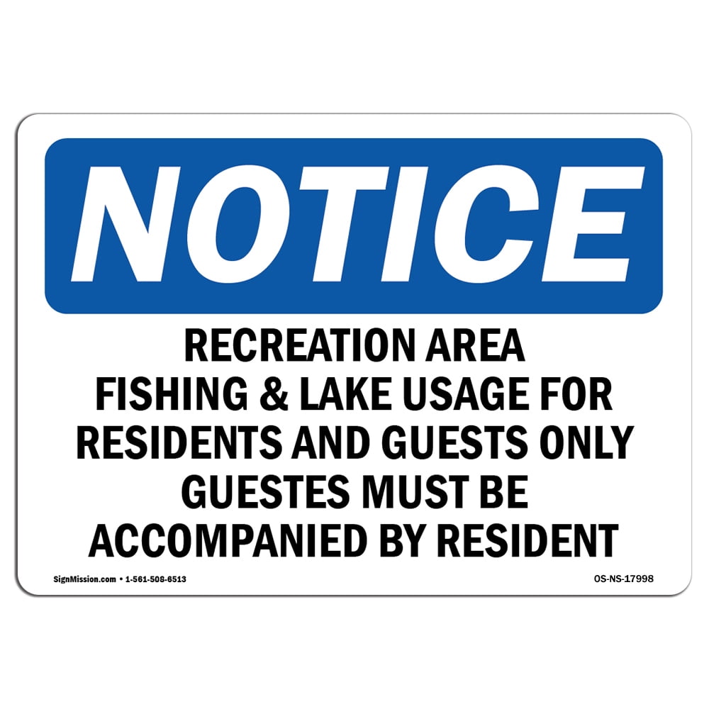 OSHA Notice Sign - Recreation Areas Fishing & Lake Usage For | Plastic ...