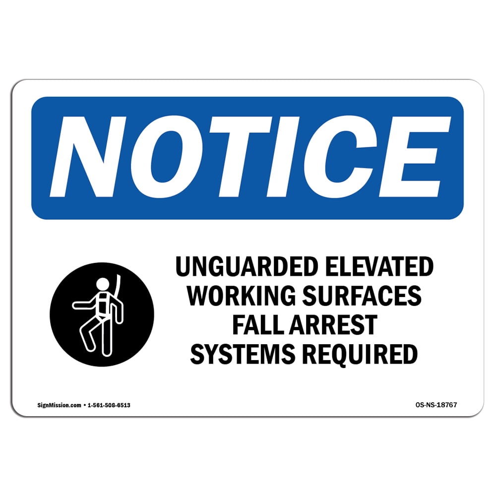 OSHA Notice Sign - Unguarded Elevated Working Surfaces Sign With Symbol ...