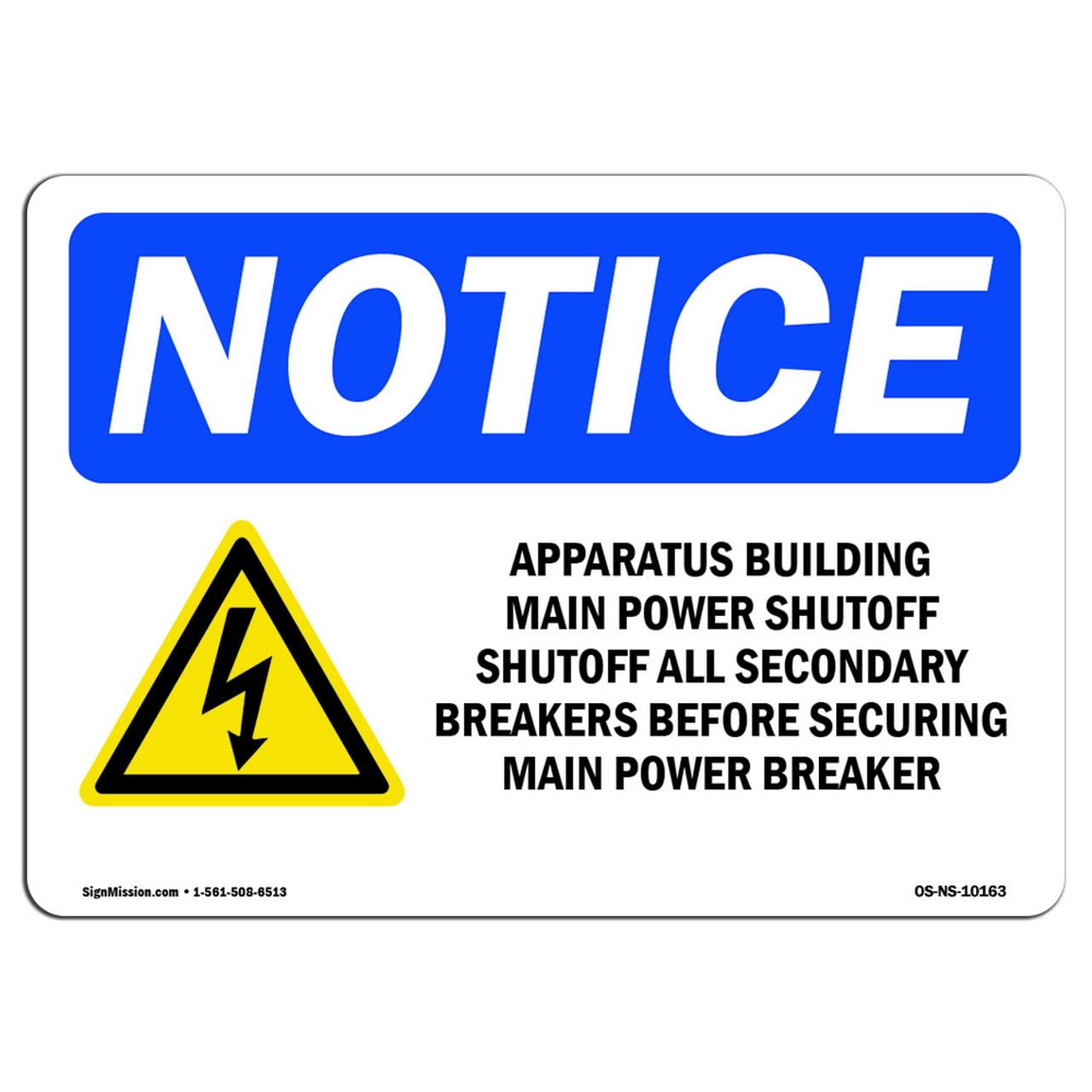 OSHA Notice Signs - Apparatus Building Main Power Sign With Symbol ...