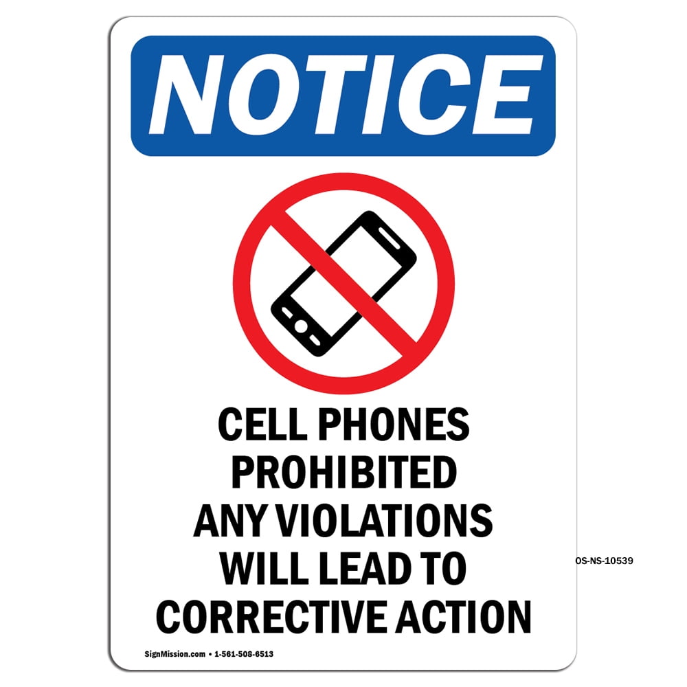 OSHA Notice Signs - Cell Phones Prohibited Sign With Symbol | Decal ...