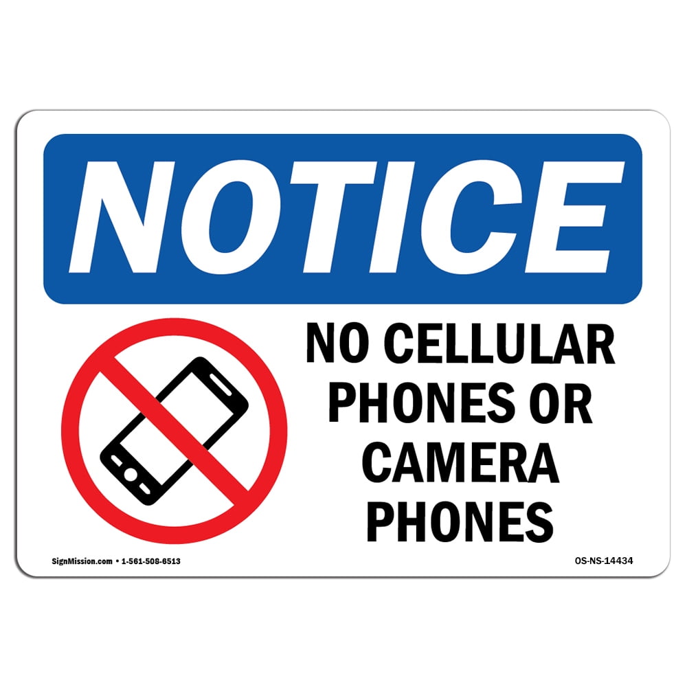 OSHA Notice Signs - No Cellular Phones Or Camera Phones Sign With ...