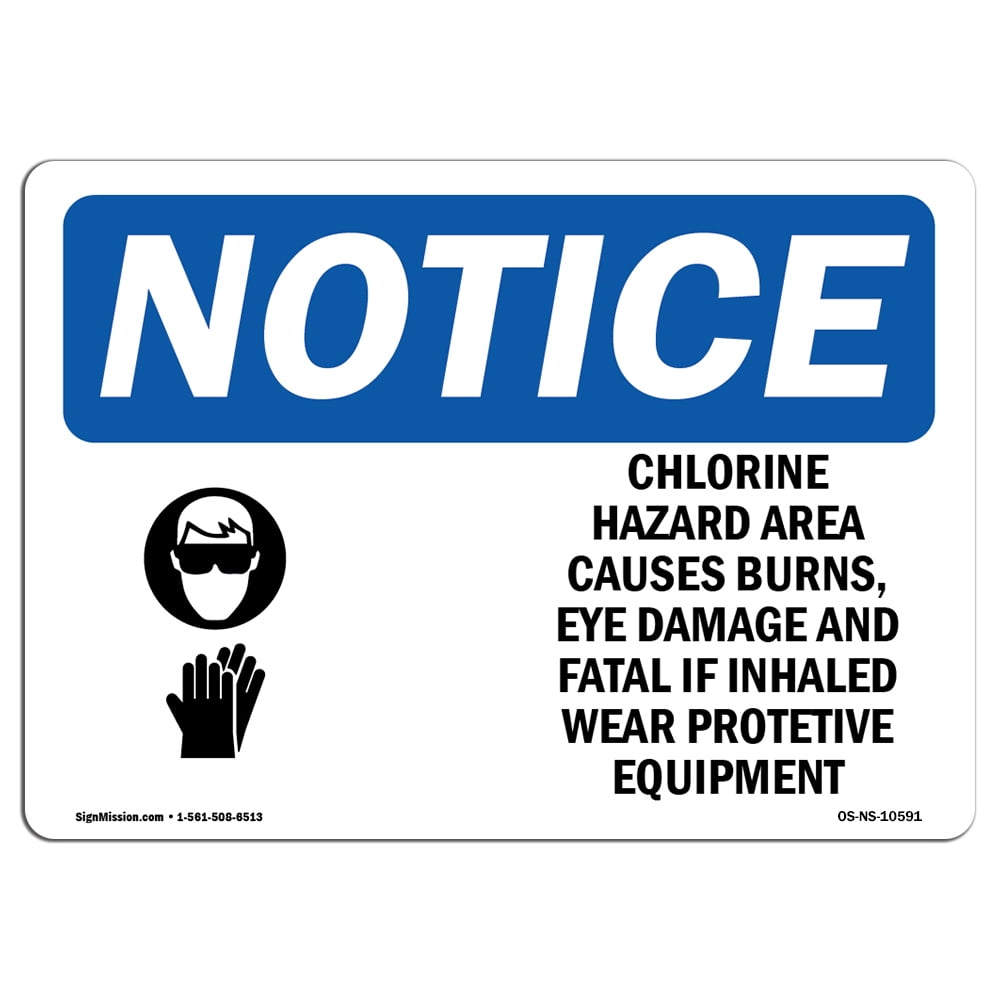 OSHA Notice Signs - Chlorine Hazard Area Causes Sign With Symbol ...