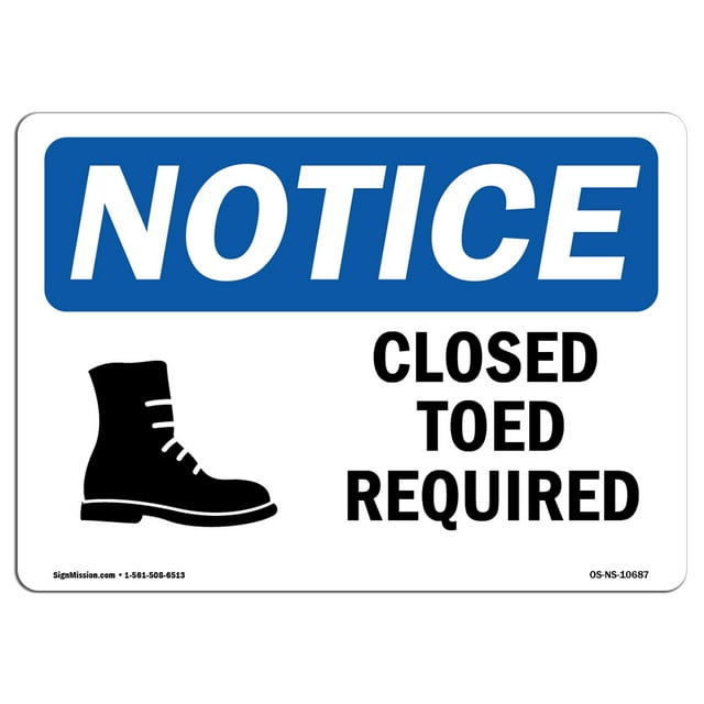 OSHA Notice Signs - Closed Toed Shoes Required Sign With Symbol | Decal ...