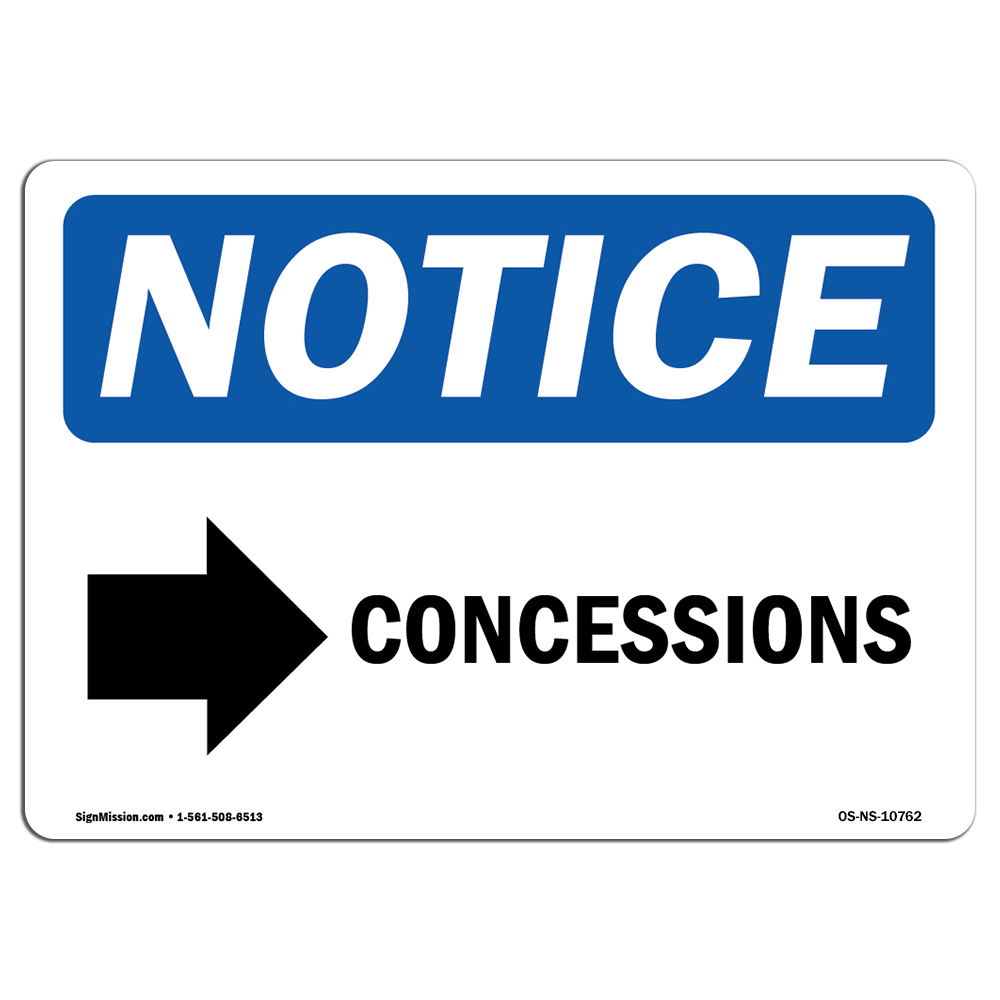 OSHA Notice Signs - Concessions [Right Arrow] Sign With Symbol ...