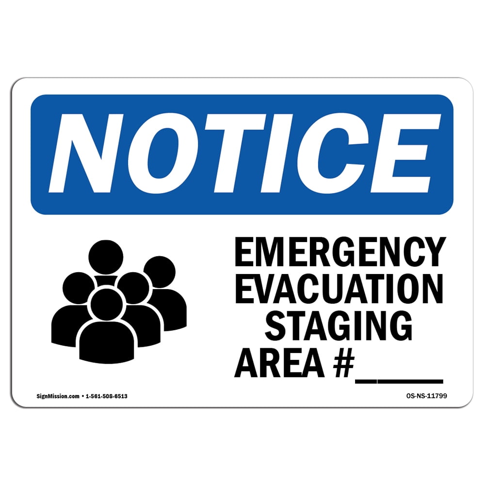 OSHA Notice Signs - Emergency Evacuation Staging Sign With Symbol ...