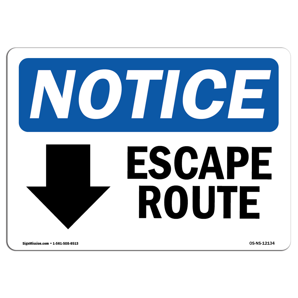 OSHA Notice Signs - Escape Route [Down Arrow] Sign With Symbol ...
