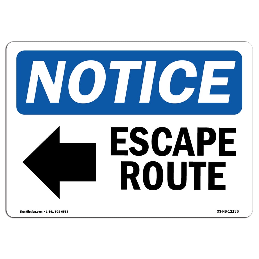 OSHA Notice Signs - Escape Route [Left Arrow] Sign With Symbol ...
