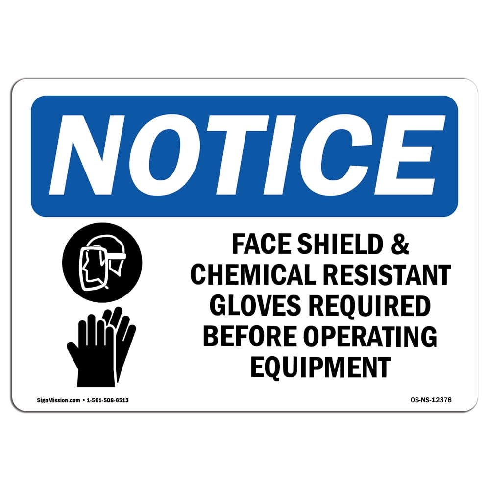 OSHA Notice Signs - Face Shield & Chemical Resistant Sign With Symbol ...