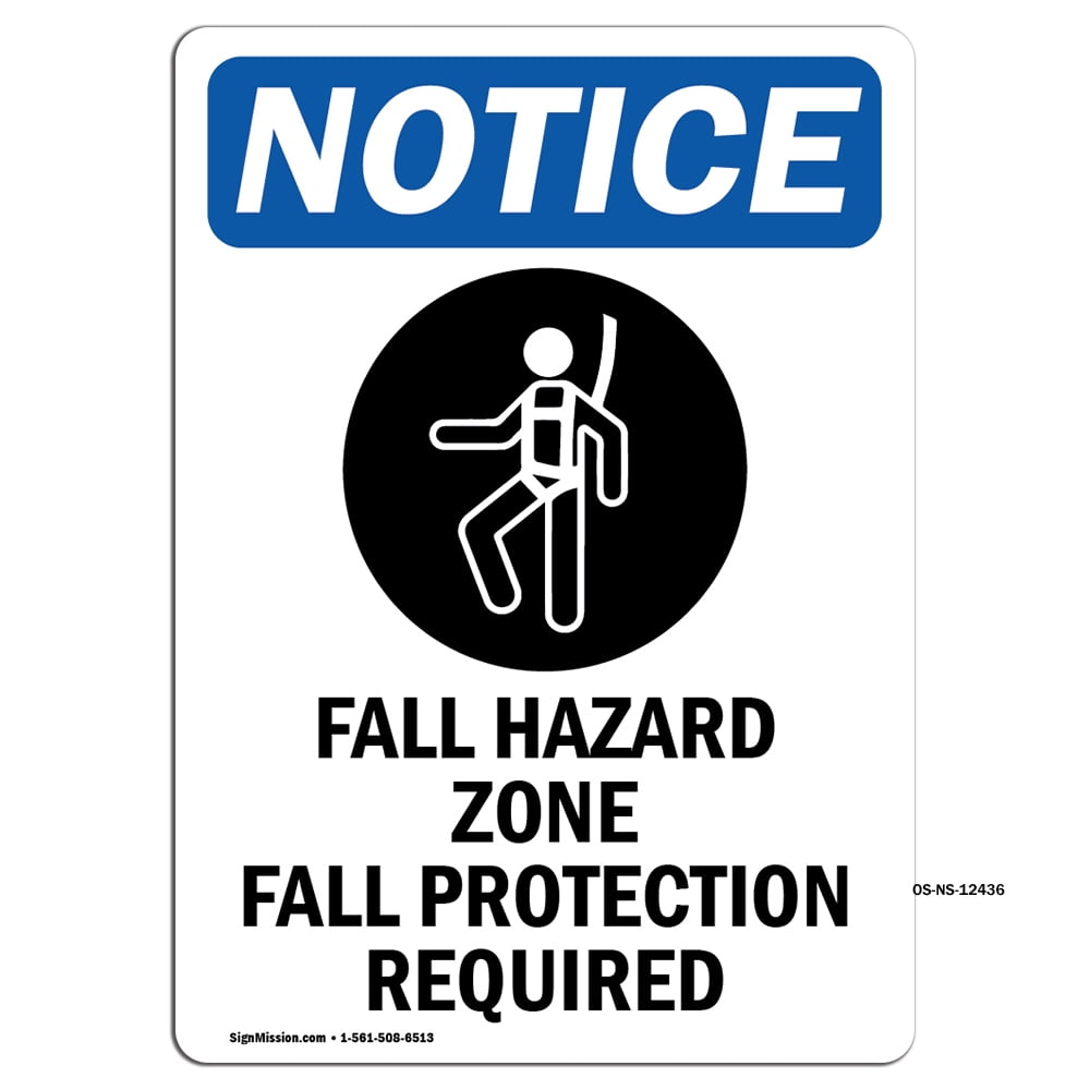 OSHA Notice Signs - Fall Hazard Zone Fall Sign With Symbol | Decal ...