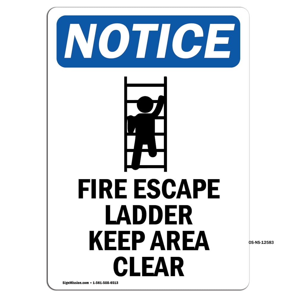 OSHA Notice Signs - Fire Escape Ladder Sign With Symbol | Decal ...