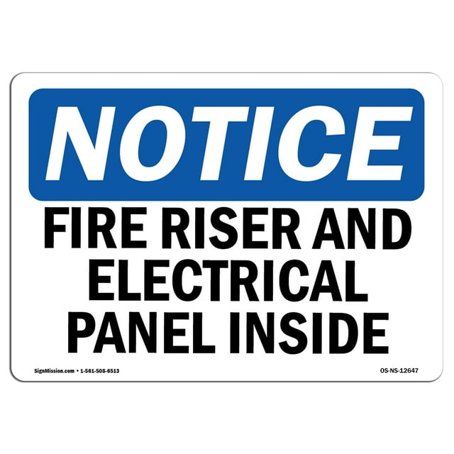 OSHA Notice Signs - Fire Riser And Electrical Panel Inside | Decal ...