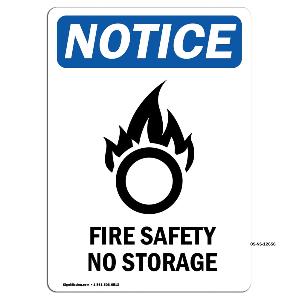 OSHA Notice Signs - Fire Safety No Storage Sign With Symbol | Decal ...