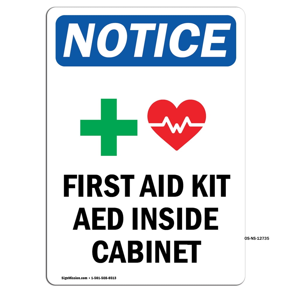 OSHA Notice Signs - First Aid Kit AED Sign With Symbol | Decal ...